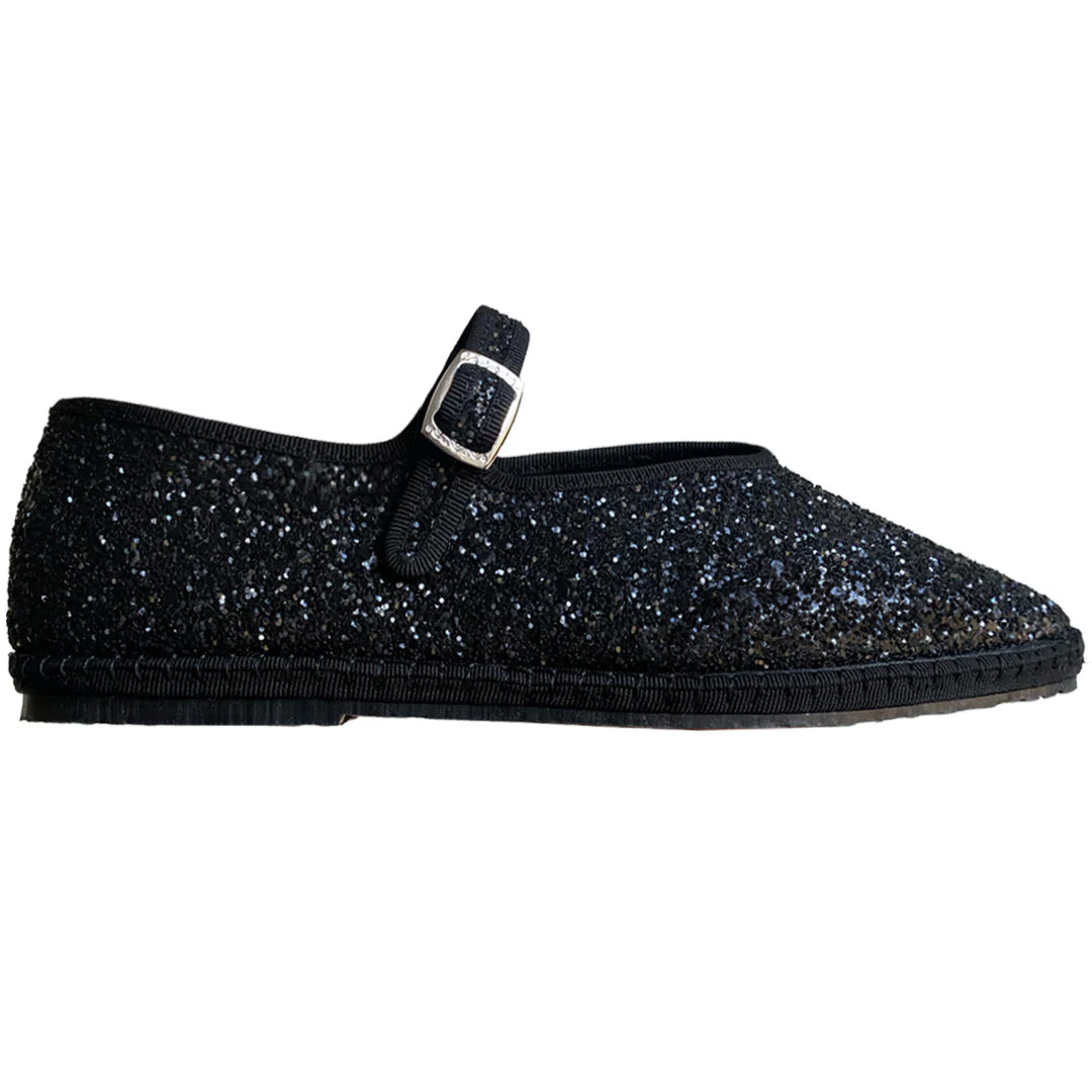 Danni Black Glitter Mary Jane - Italian Sparkle Shoes