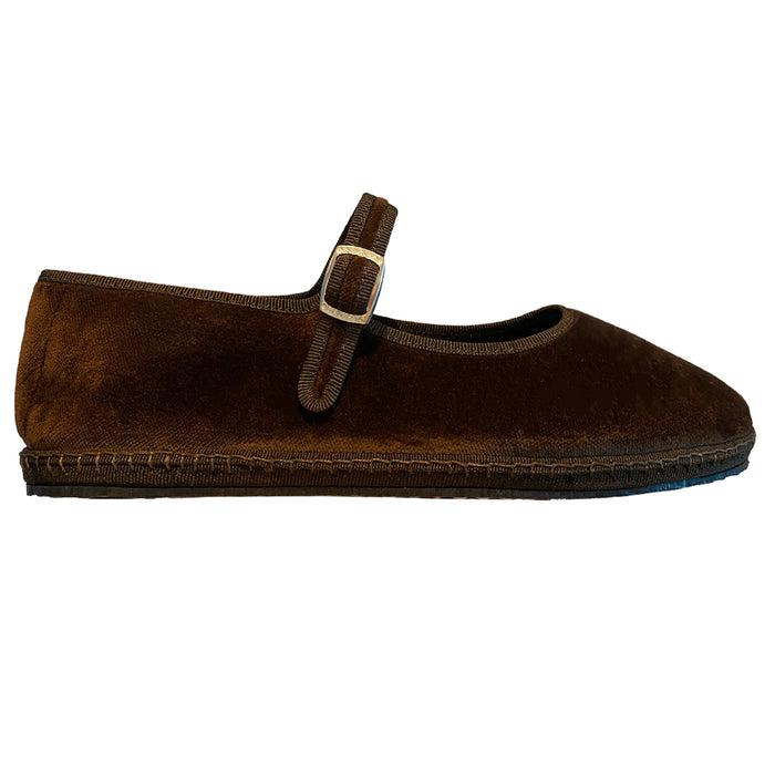 Chocolate Brown Mary Jane Friulane - Italian Velvet Shoes