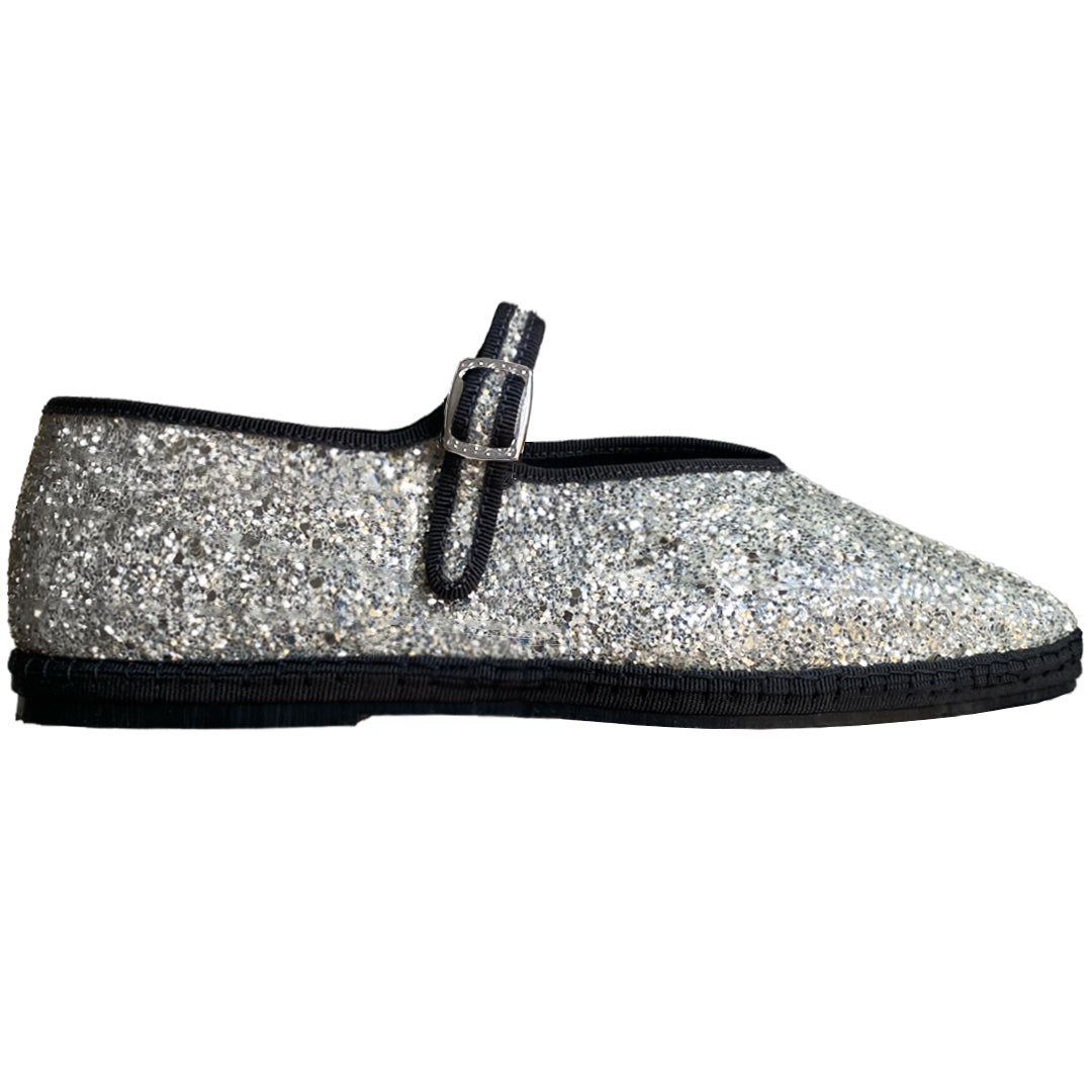 Colette Silver Black Mary Jane - Italian Metallic Shoes